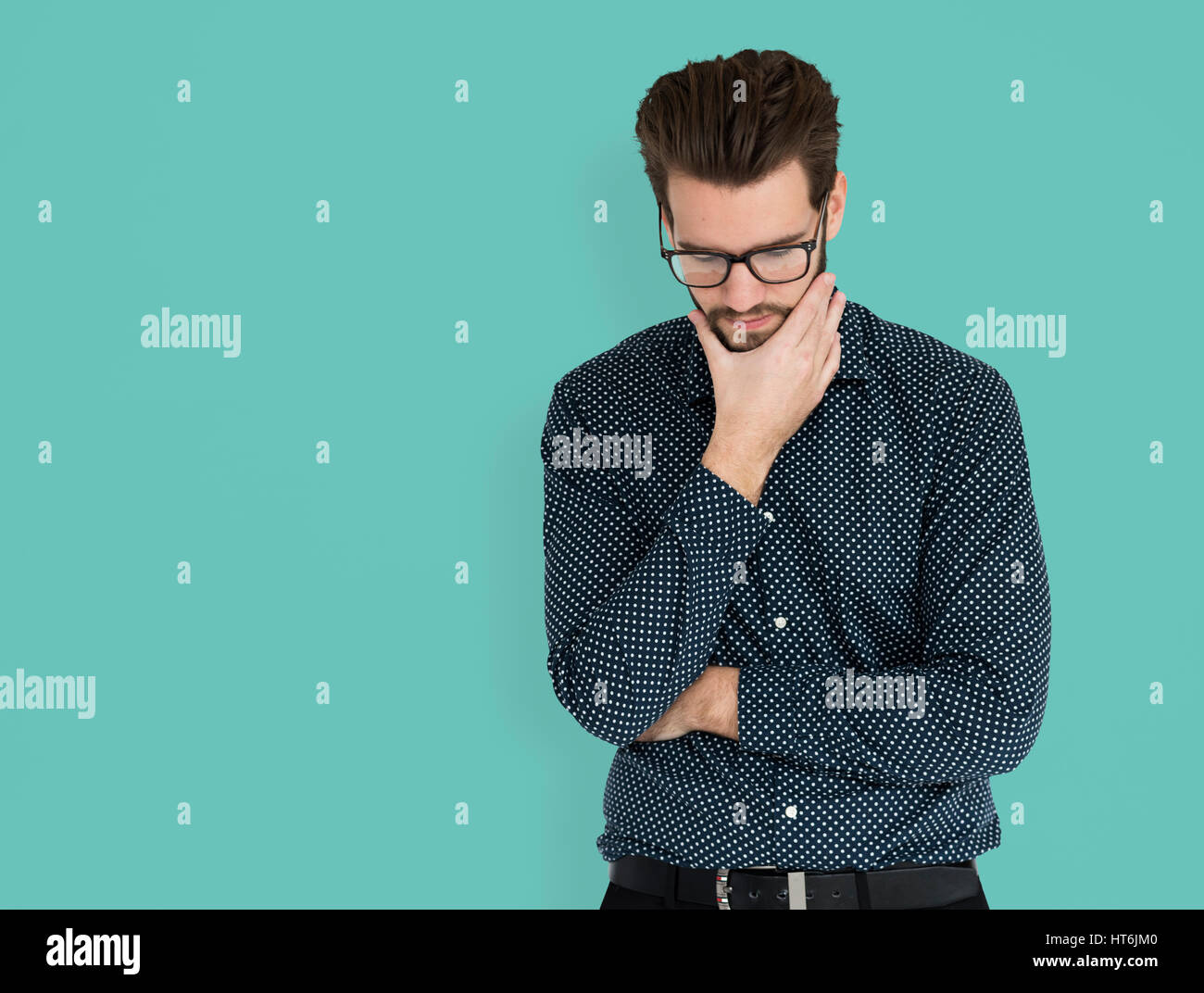 Man Curious Thinking Hand Gesture Portrait Stock Photo - Alamy