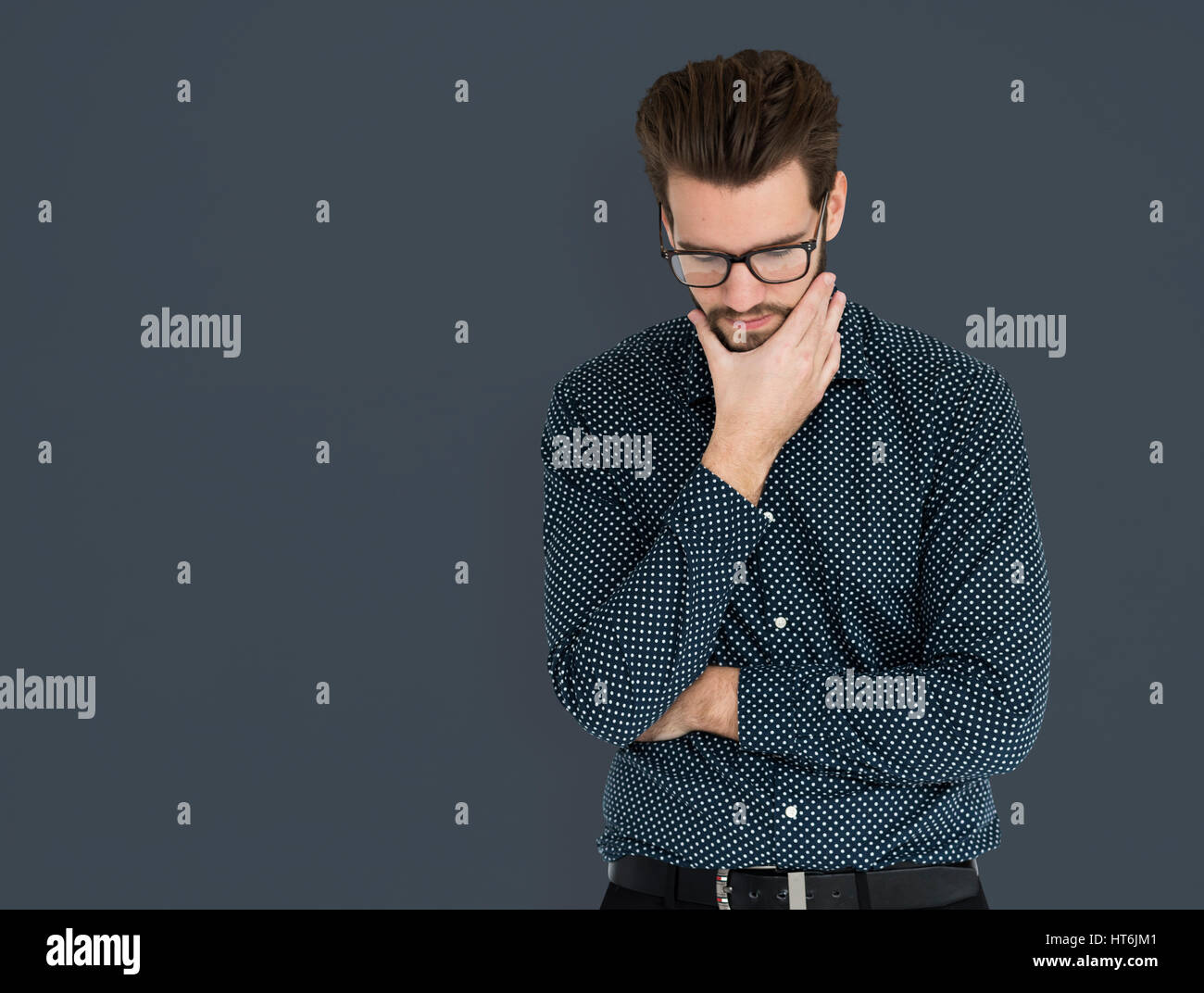 Man Curious Thinking Hand Gesture Portrait Stock Photo - Alamy