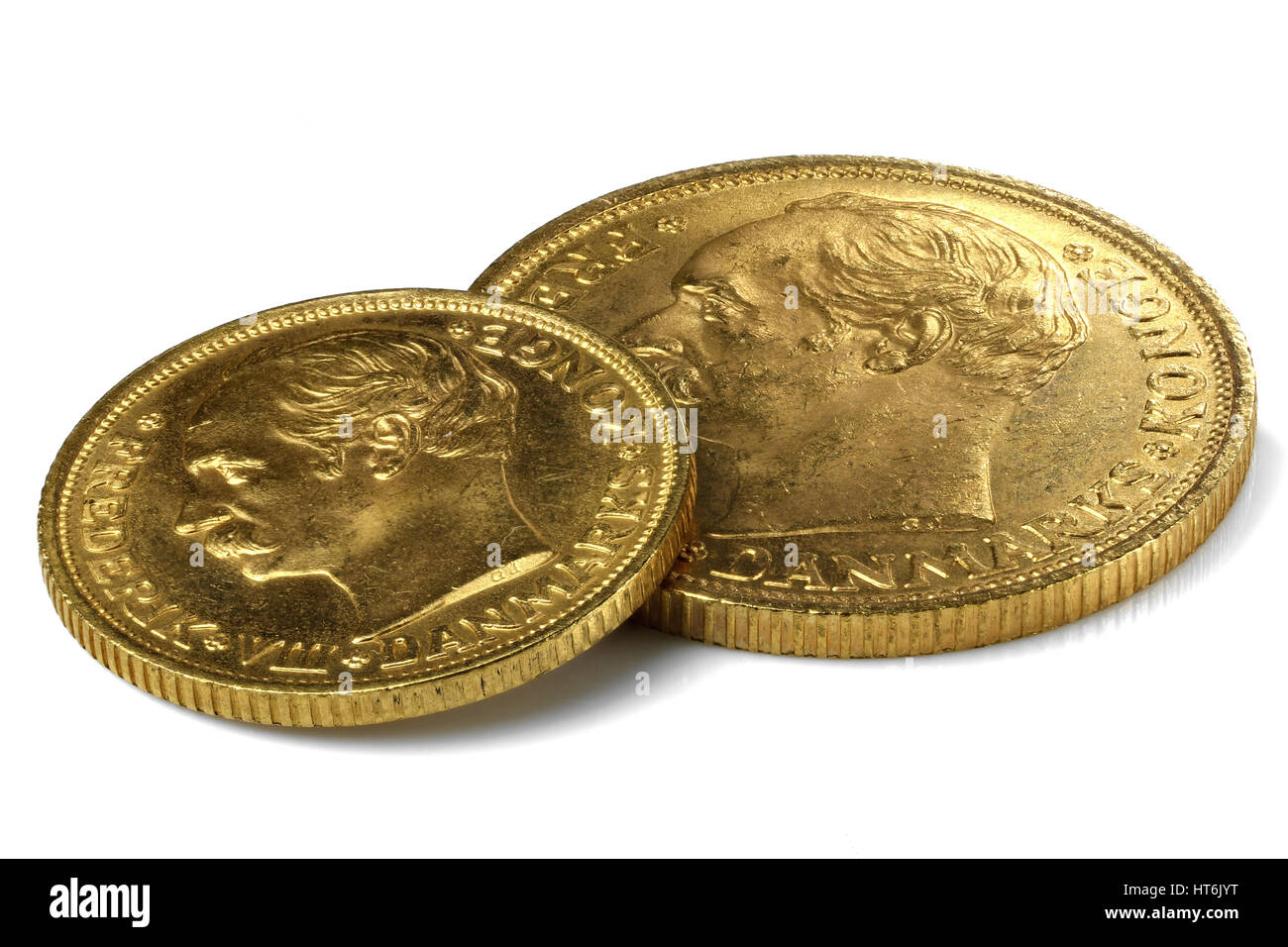 Danish gold coins isolated on white background Stock Photo - Alamy