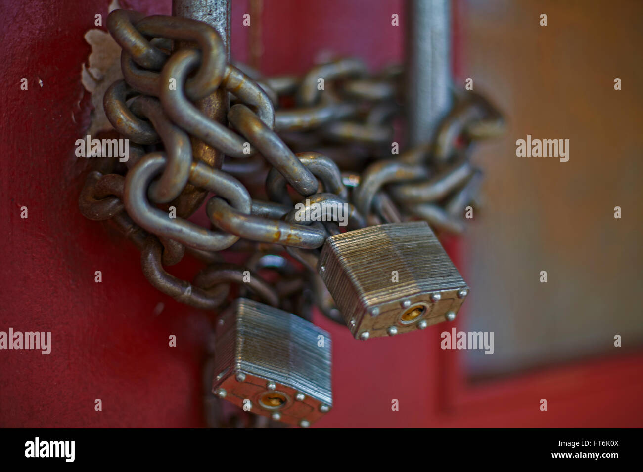 chain and locks on doors of closed business in downtown Chinatown ...