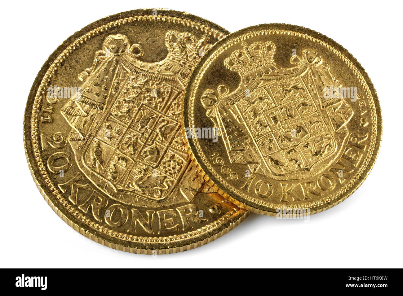 Danish gold coins isolated on white background Stock Photo - Alamy