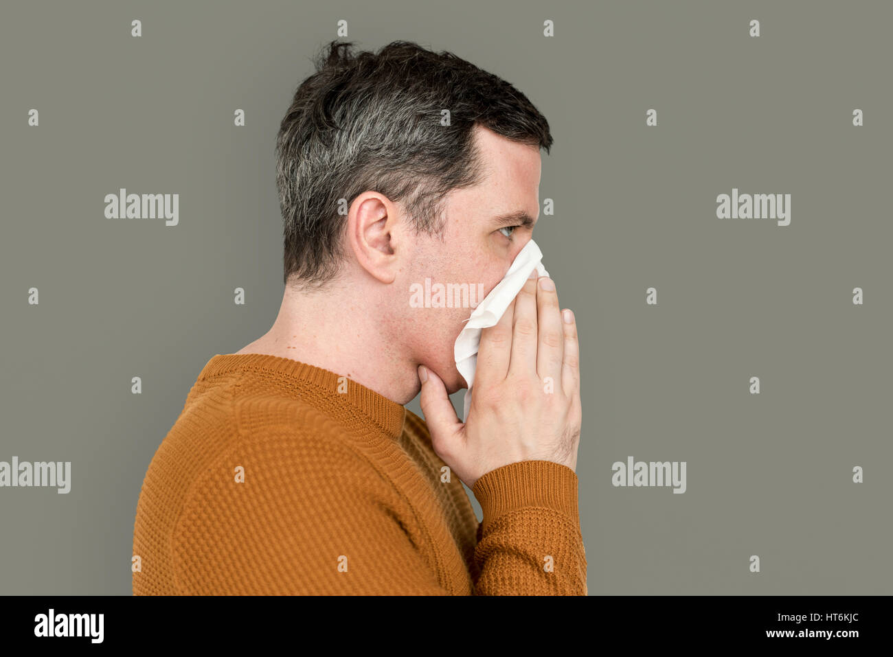 Man Sneezing Cold SIckness Fever Handkerchief Stock Photo - Alamy