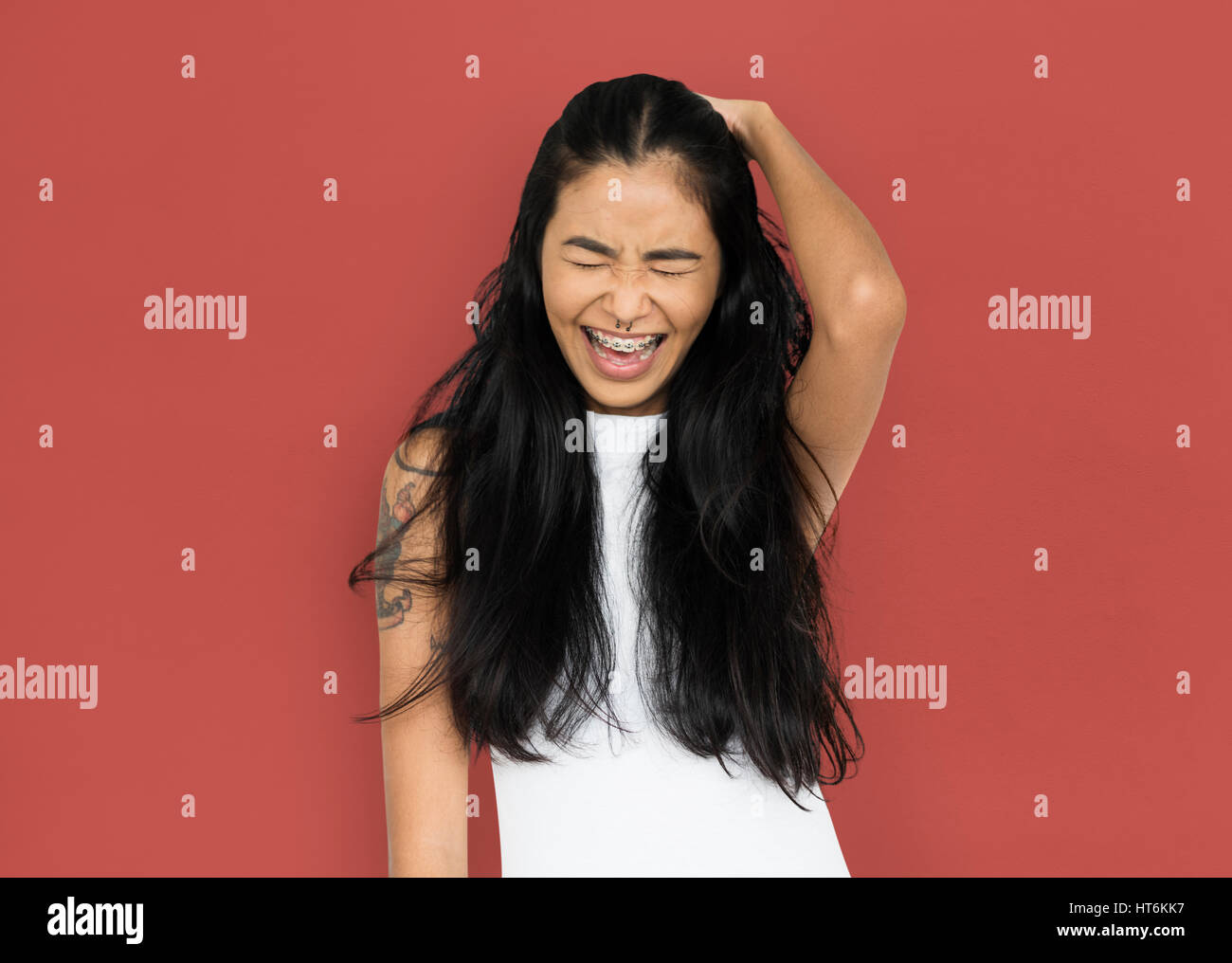 Asian Woman Tattoo Piercing Happy Stock Photo - Alamy