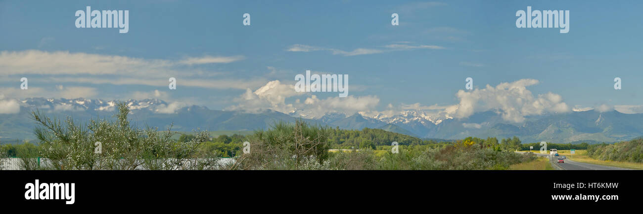 Panorama of The Pyrenees Mountain Range seen from the North Stock Photo ...