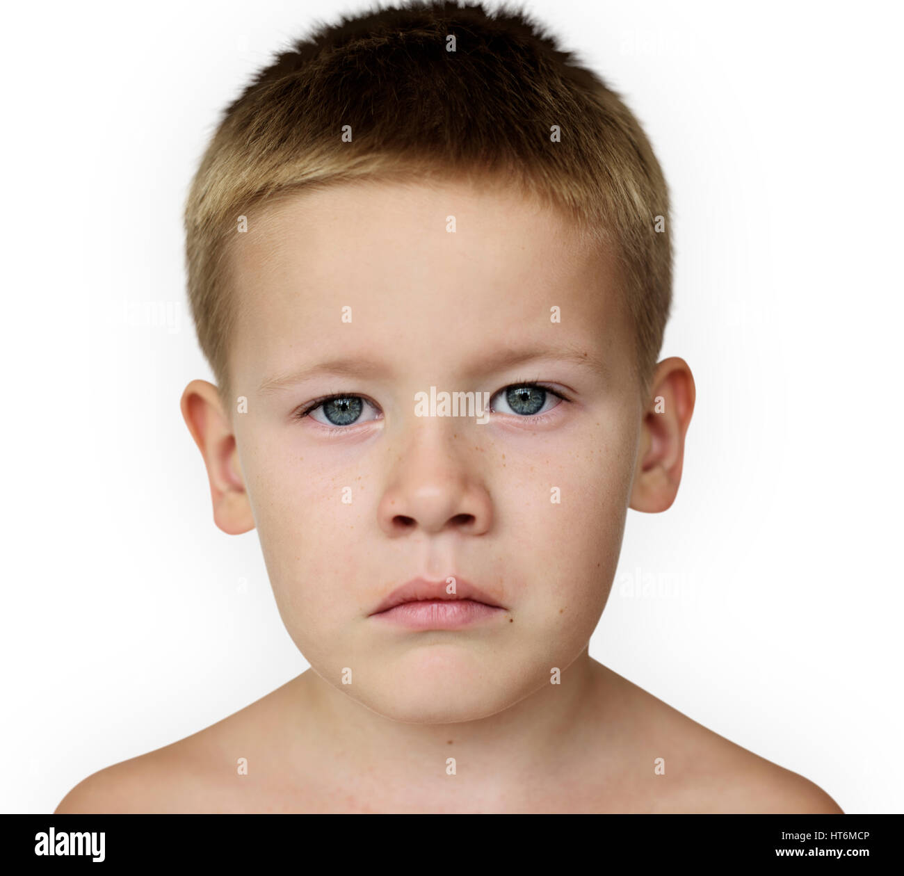 Caucasian Little Boy Frowning Bare Chested Stock Photo - Alamy