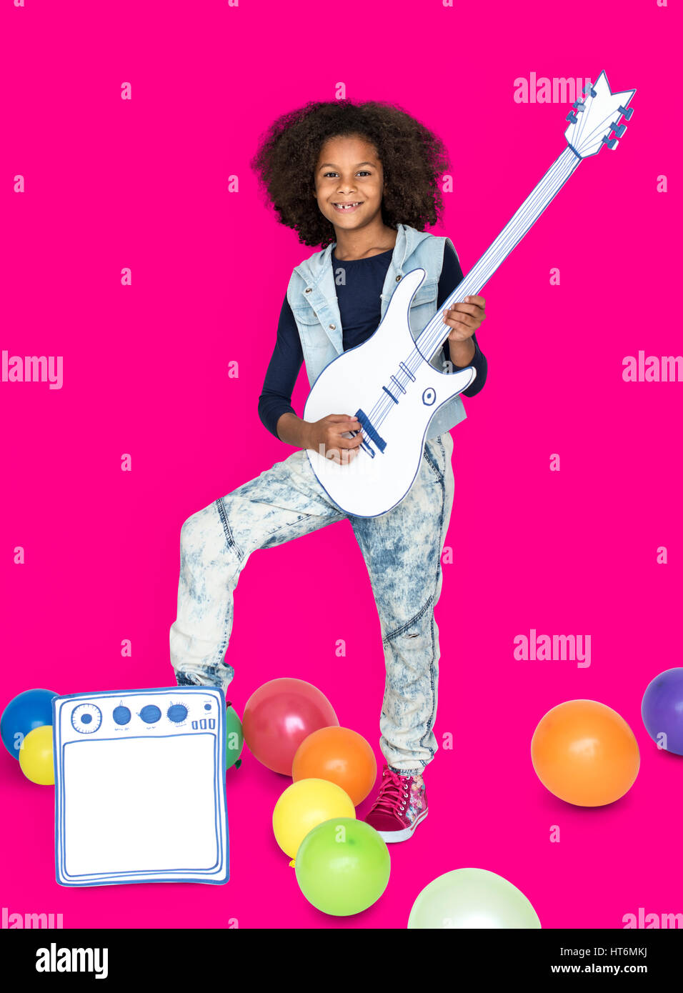 Portrait of a Little African Descent Girl with a Guitar Isolated Stock ...