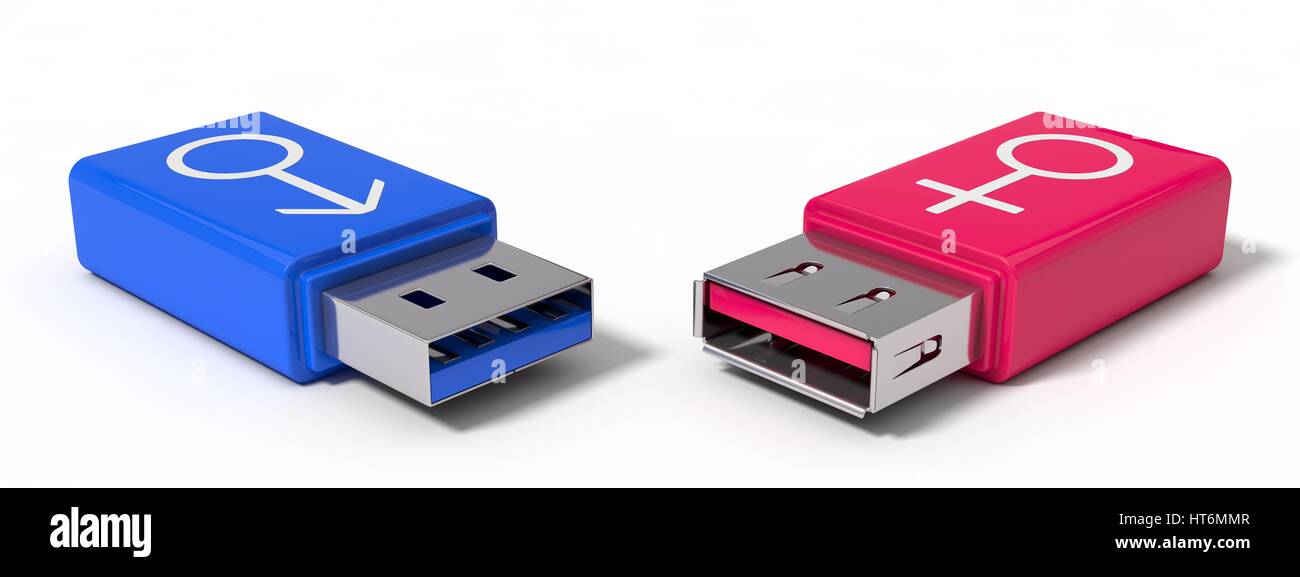 3d illustration of simple usb stick with gender symbols. isolated on ...