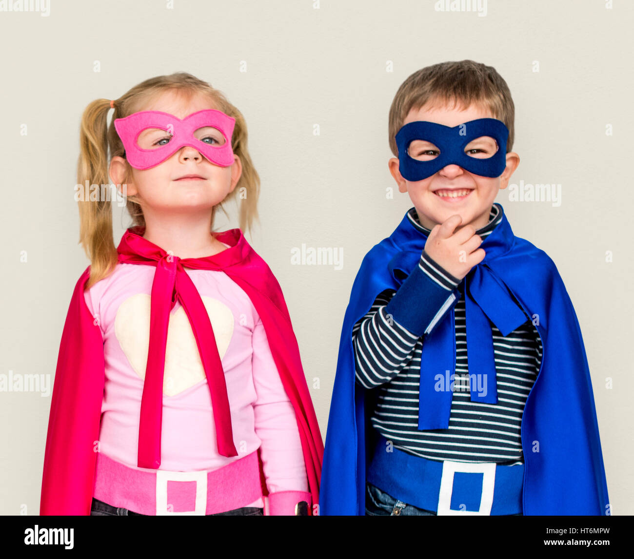 Little Kids Dressing Superhero Hand Gesture Happy Stock Photo - Alamy