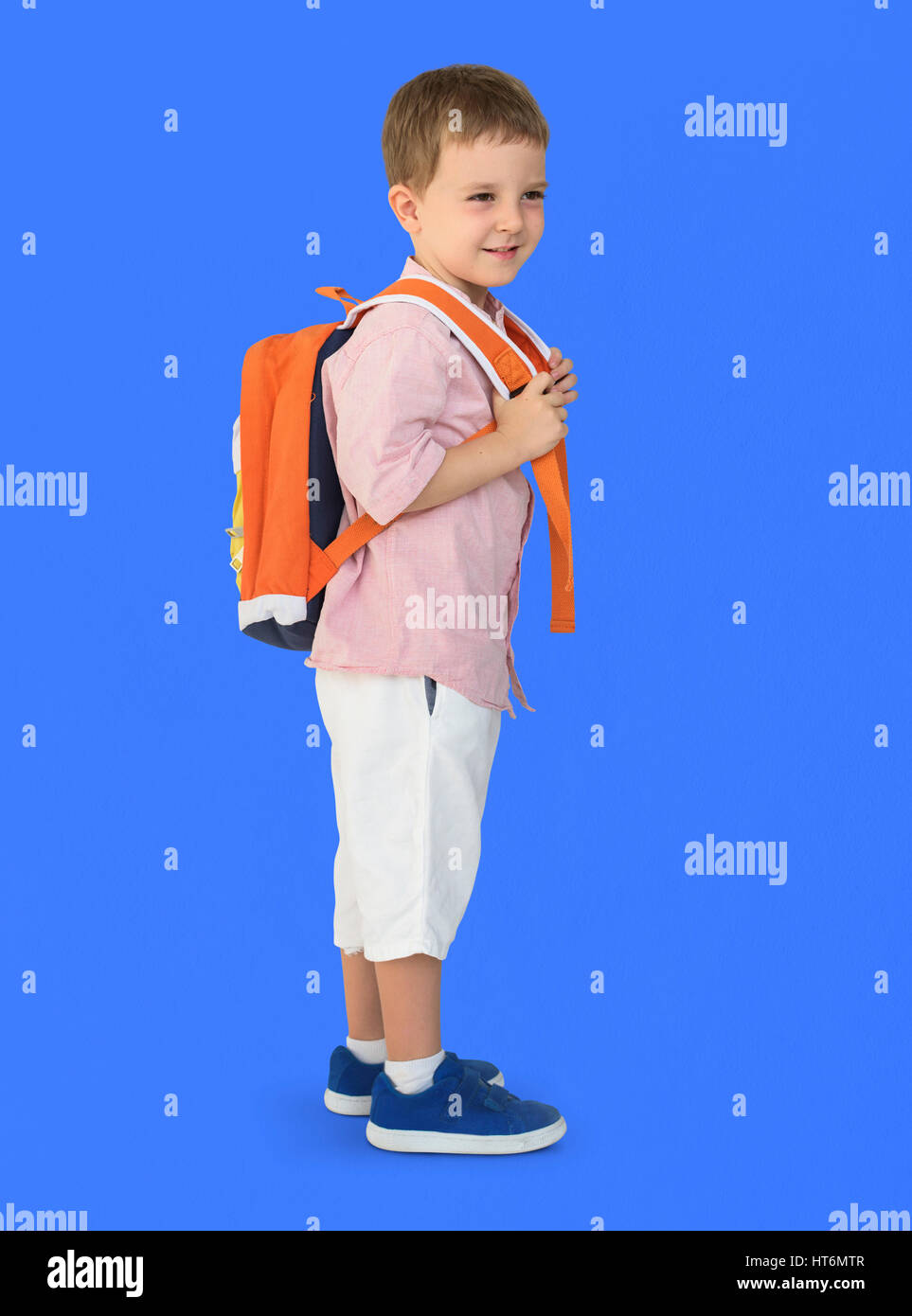 Caucasian Little Boy Smile Backpack Stock Photo - Alamy