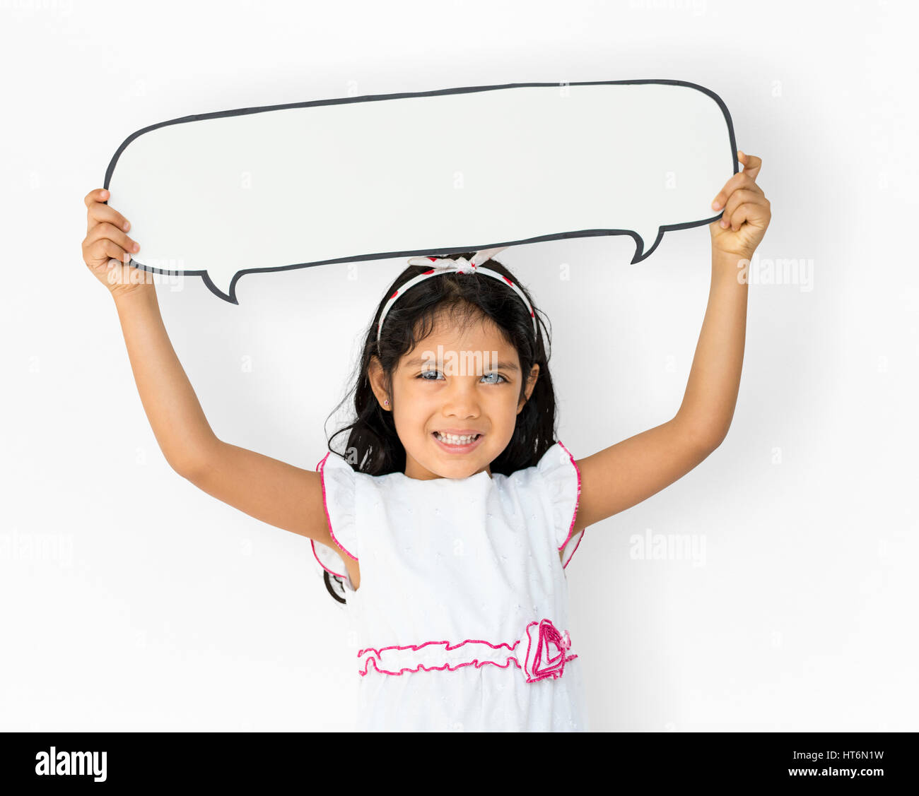 Little Girl Holding Chat Box Smiling Adorable Stock Photo - Alamy