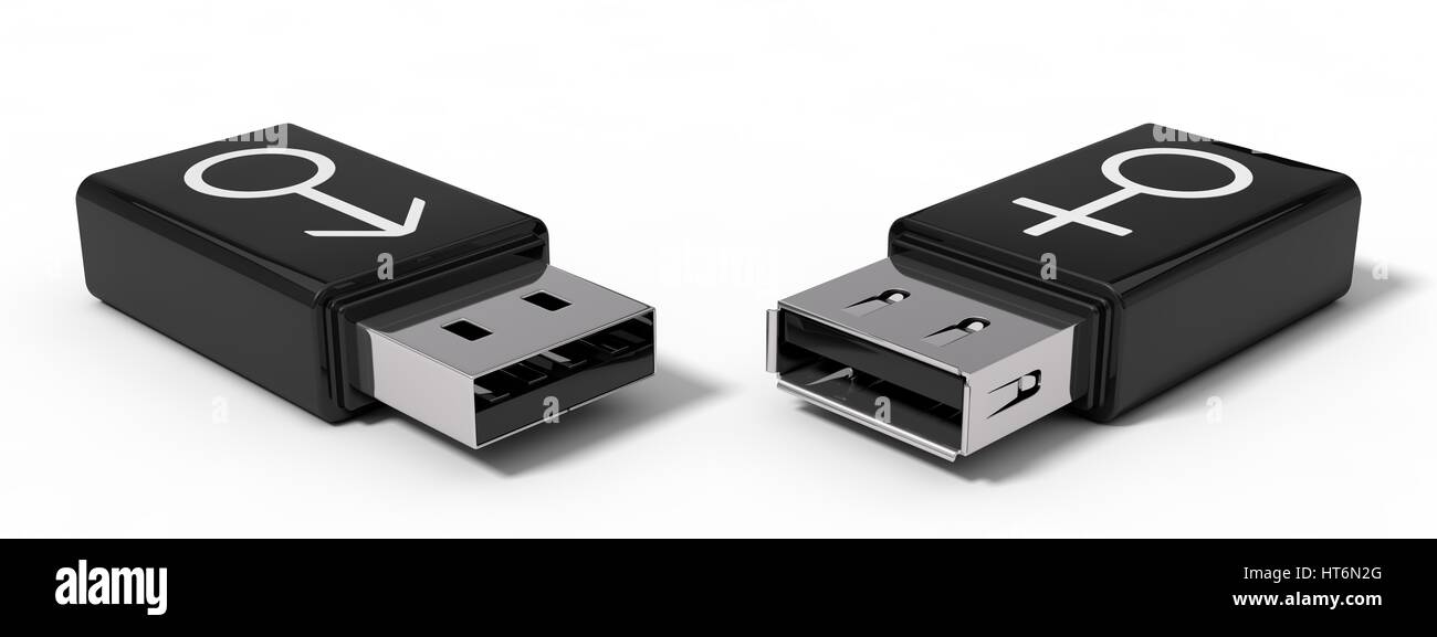 3d illustration of black usb sticks with gender symbols. isolated on ...