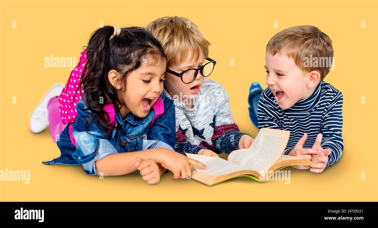 Little Children Reading Book Cheerful Stock Photo - Alamy