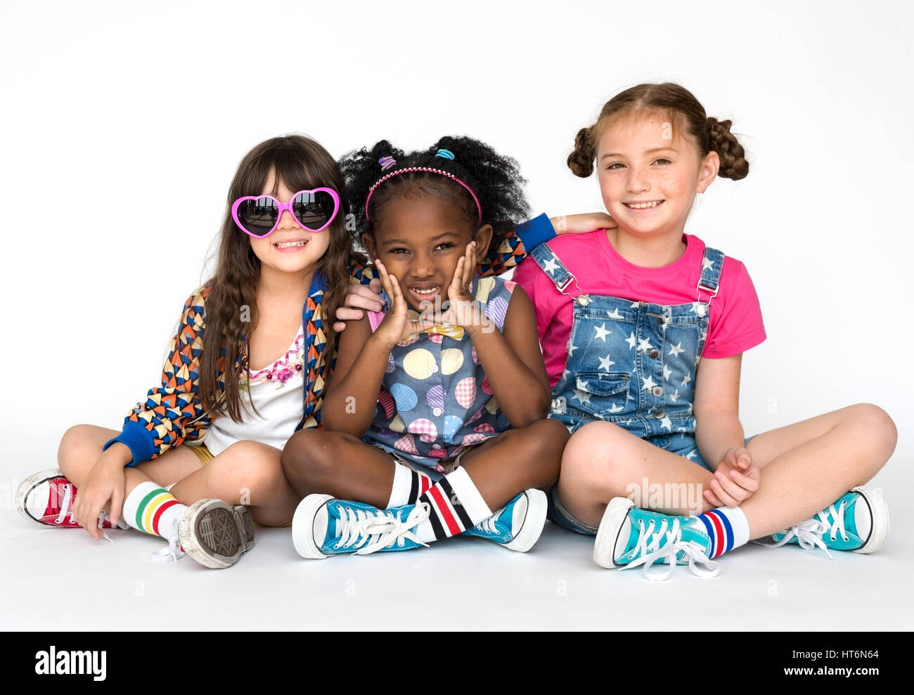 Children Girlfriends Smiling Happiness Friendship Togetherness Studio ...