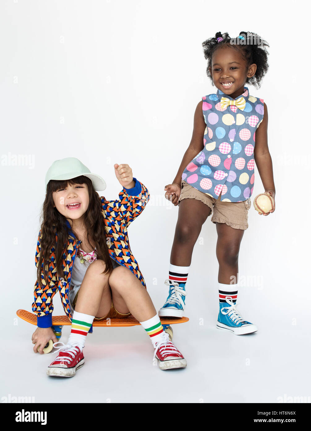 Children Girlfriends Smiling Happiness Friendship Togetherness Studio ...