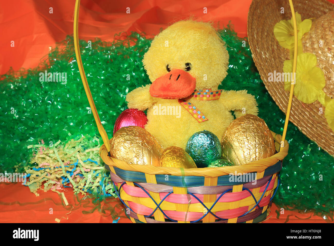 An image showing the concept of Easter with a basket full of colorful ...