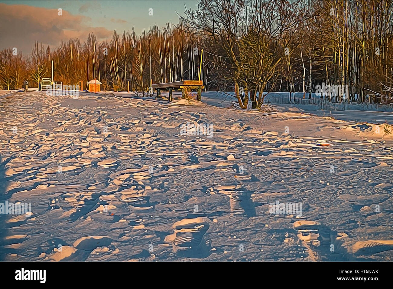 Winter landscape in snow nature with sun and tree Stock Photo - Alamy