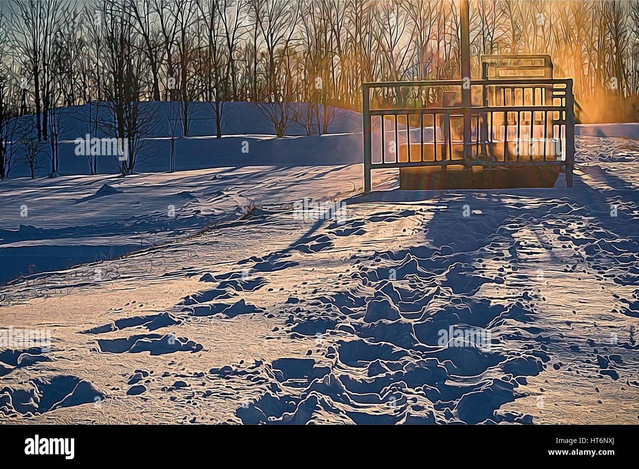 Winter landscape in snow nature with sun and tree Stock Photo - Alamy