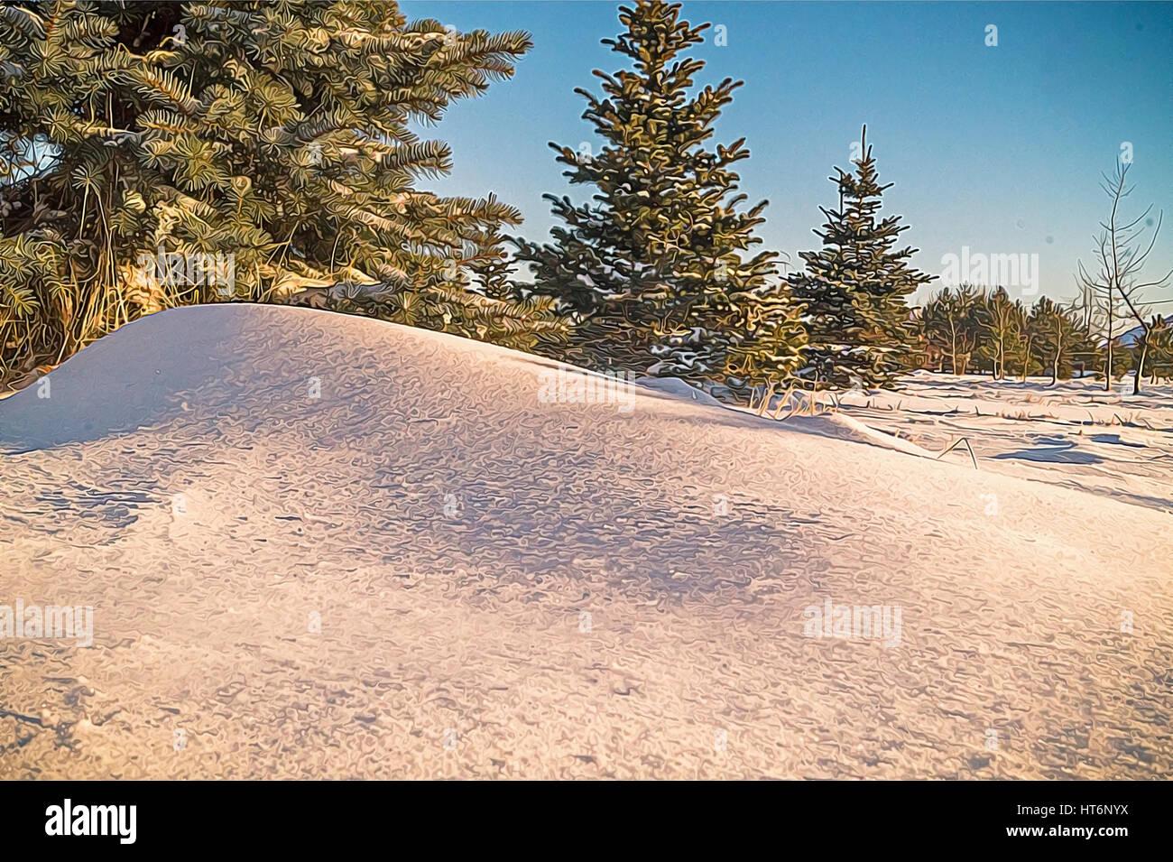 Winter landscape in snow nature with sun and tree Stock Photo - Alamy