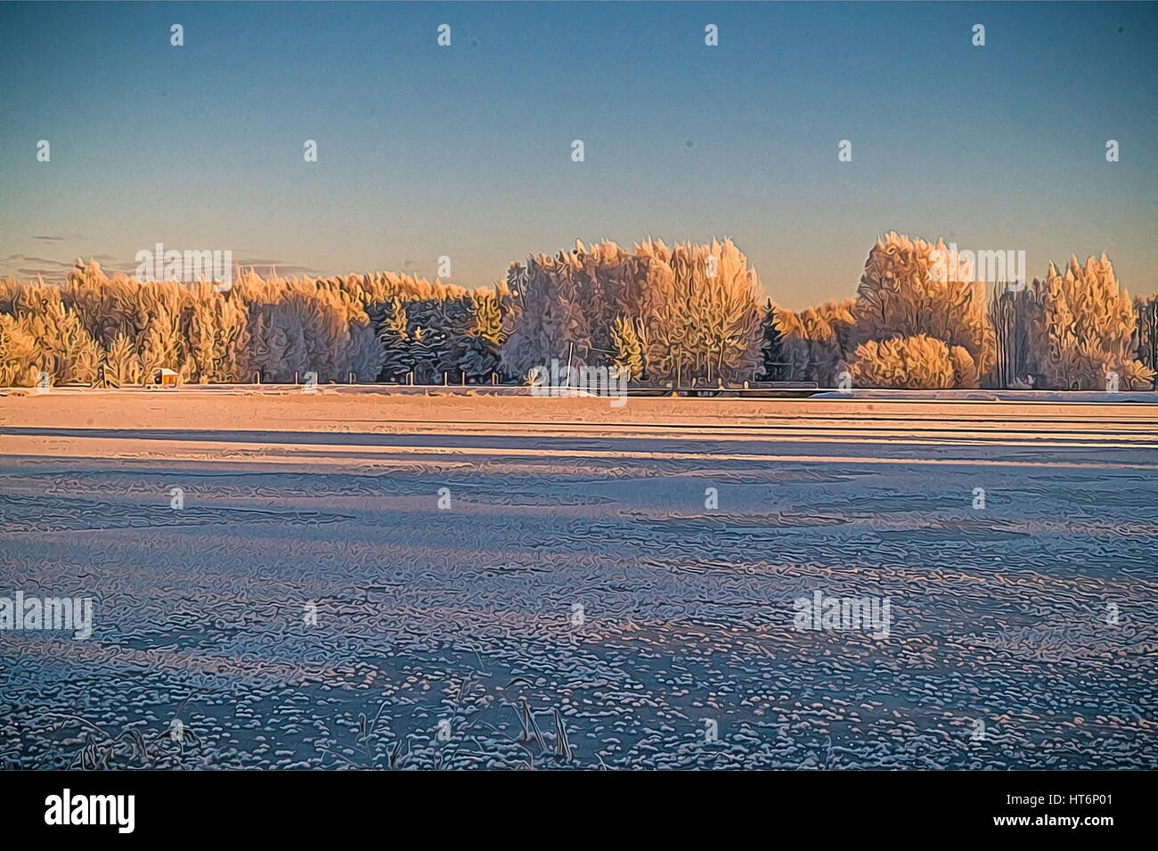 Winter landscape in snow nature with sun and tree Stock Photo - Alamy
