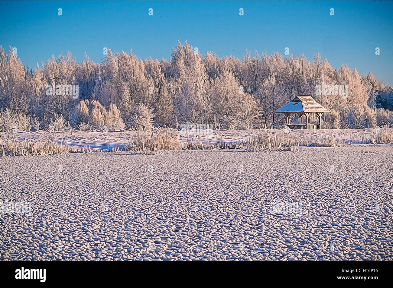 Winter landscape in snow nature with sun and tree Stock Photo - Alamy