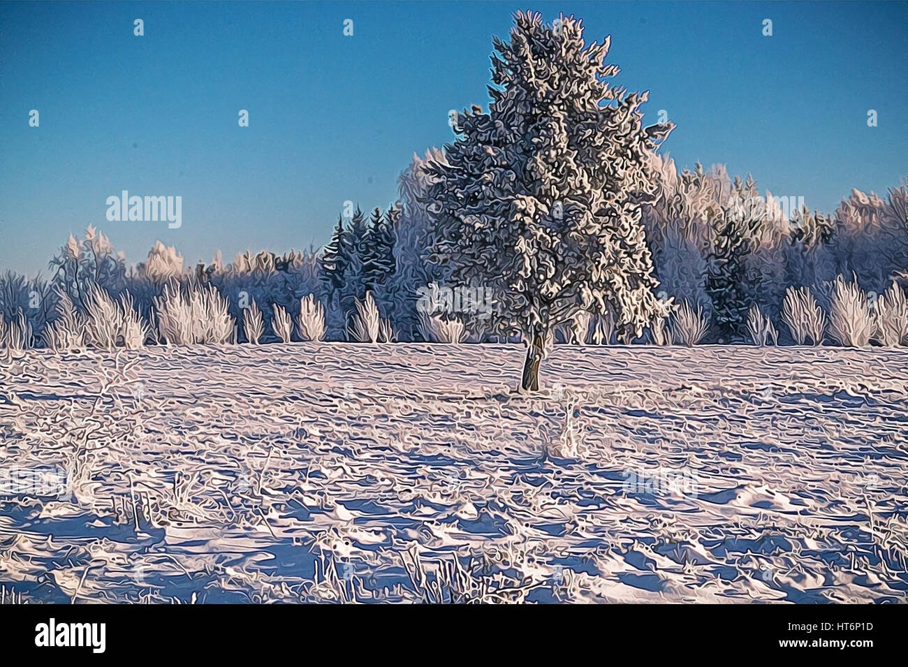 Winter landscape in snow nature with sun and tree Stock Photo - Alamy