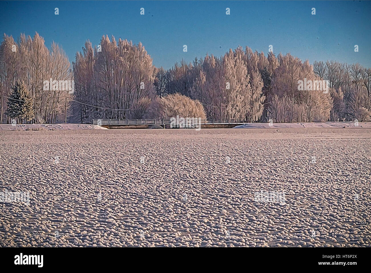 Winter landscape in snow nature with sun and tree Stock Photo - Alamy
