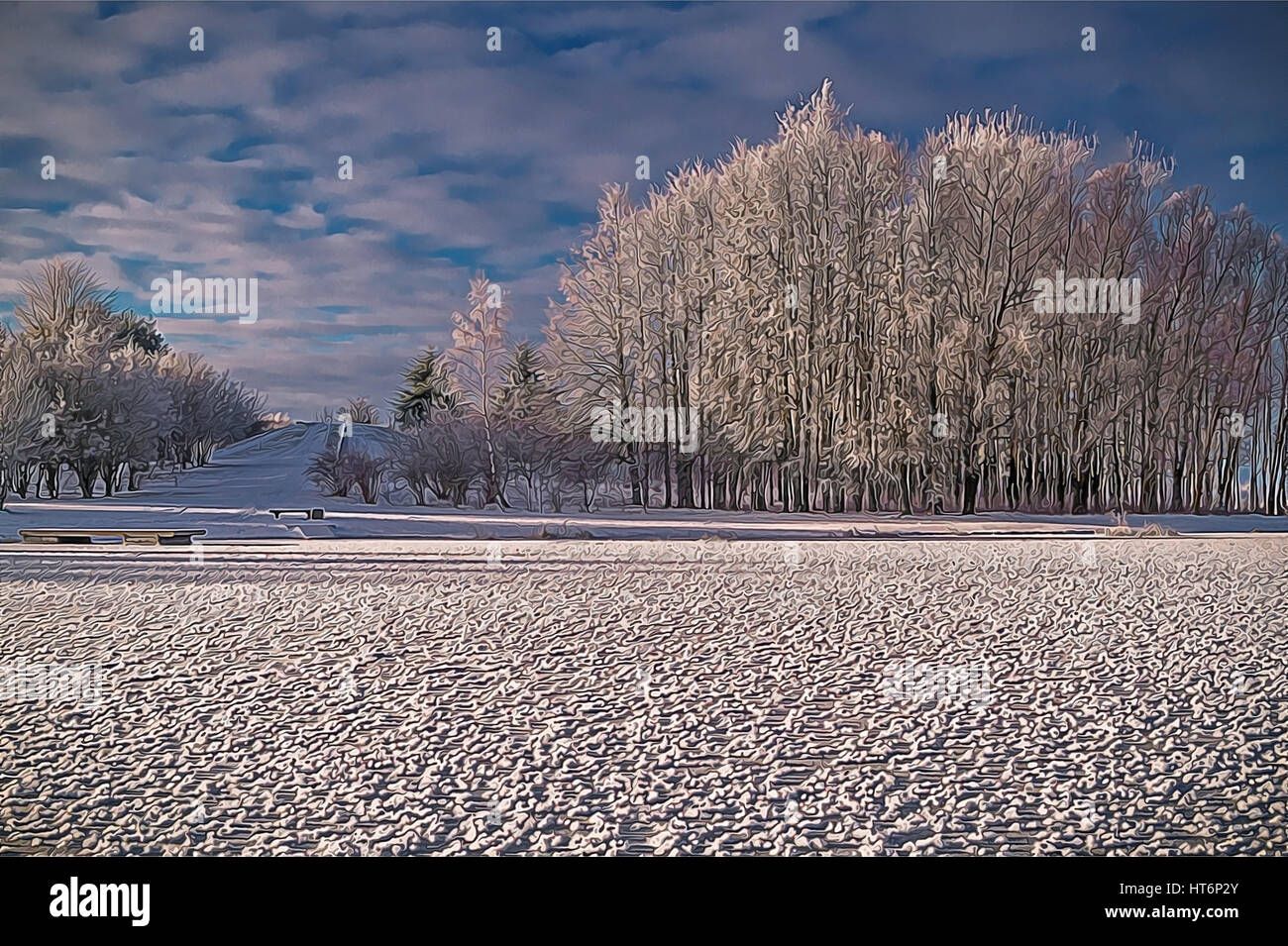 Winter landscape in snow nature with sun and tree Stock Photo - Alamy
