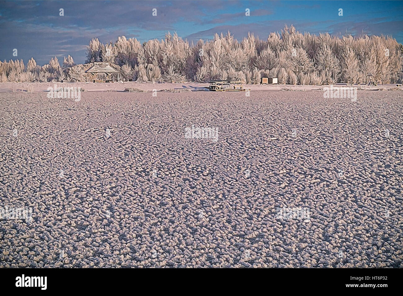 Winter landscape in snow nature with sun and tree Stock Photo - Alamy