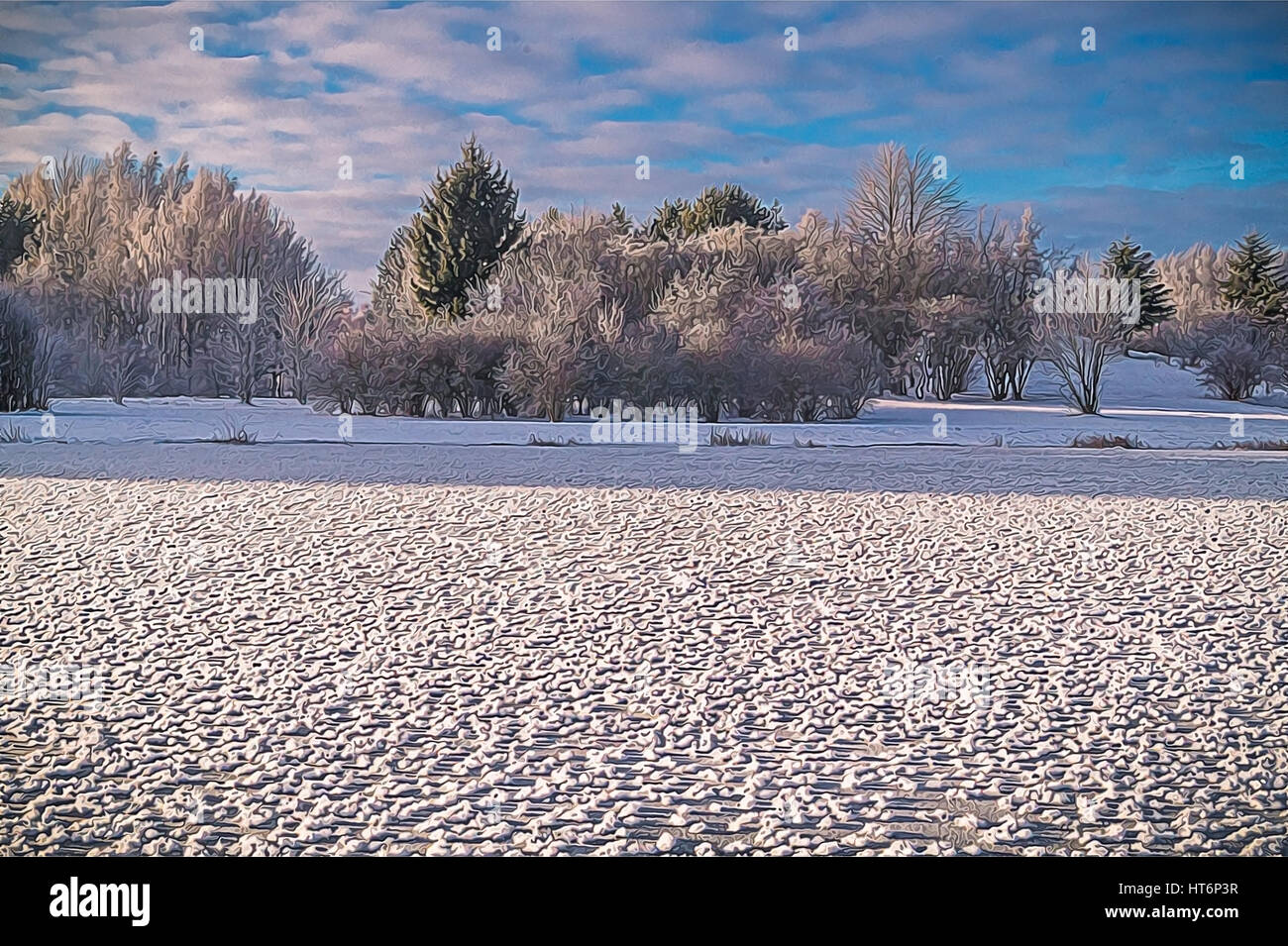 Winter landscape in snow nature with sun and tree Stock Photo - Alamy
