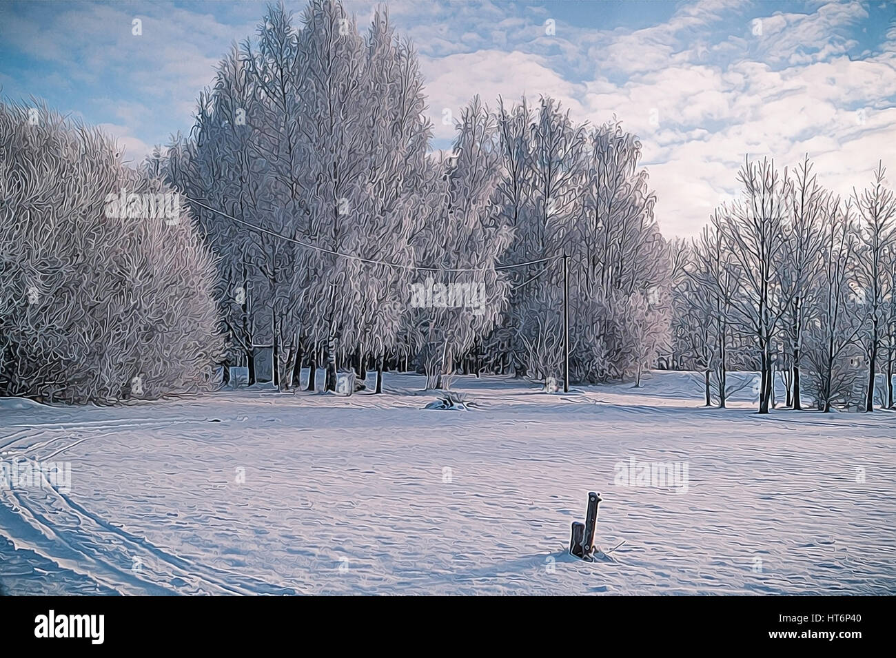 Winter landscape in snow nature with sun and tree Stock Photo - Alamy