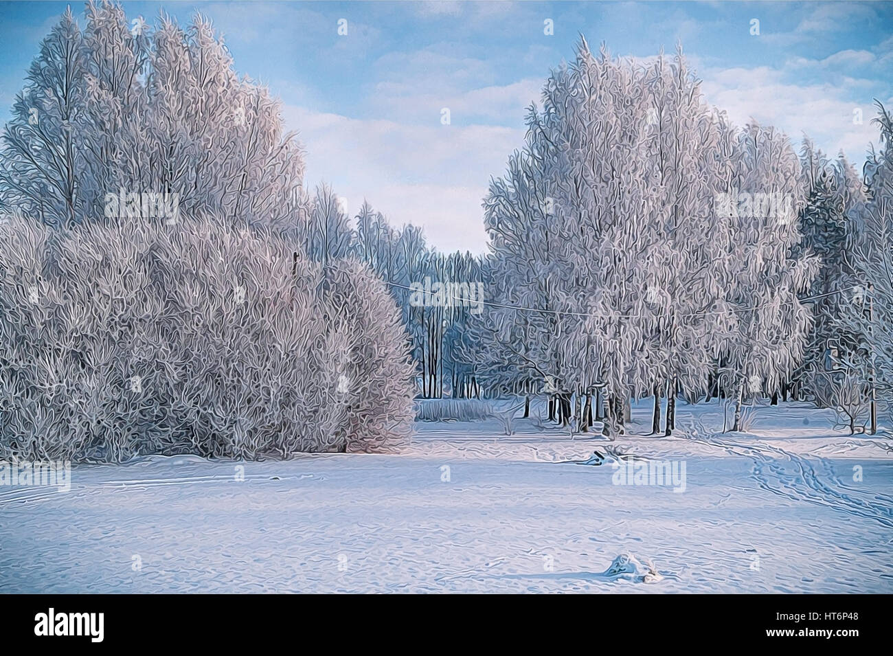Winter landscape in snow nature with sun and tree Stock Photo - Alamy