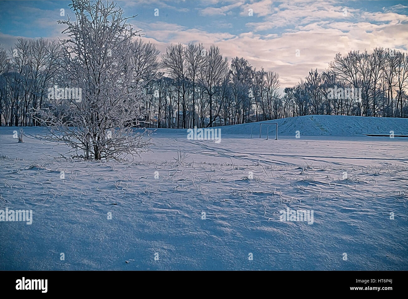 Winter landscape in snow nature with sun and tree Stock Photo - Alamy
