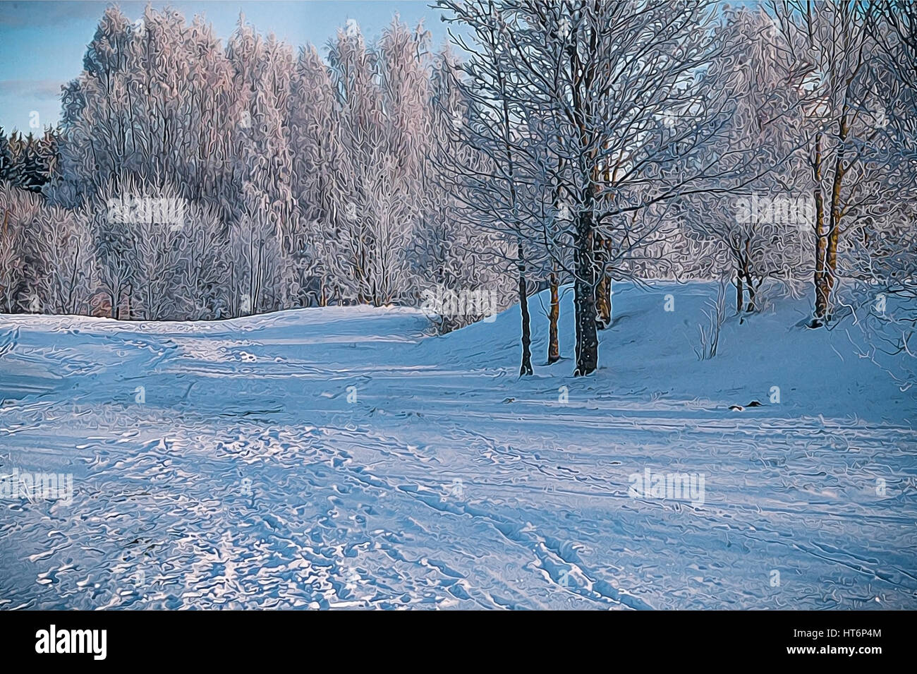 Winter landscape in snow nature with sun and tree Stock Photo - Alamy