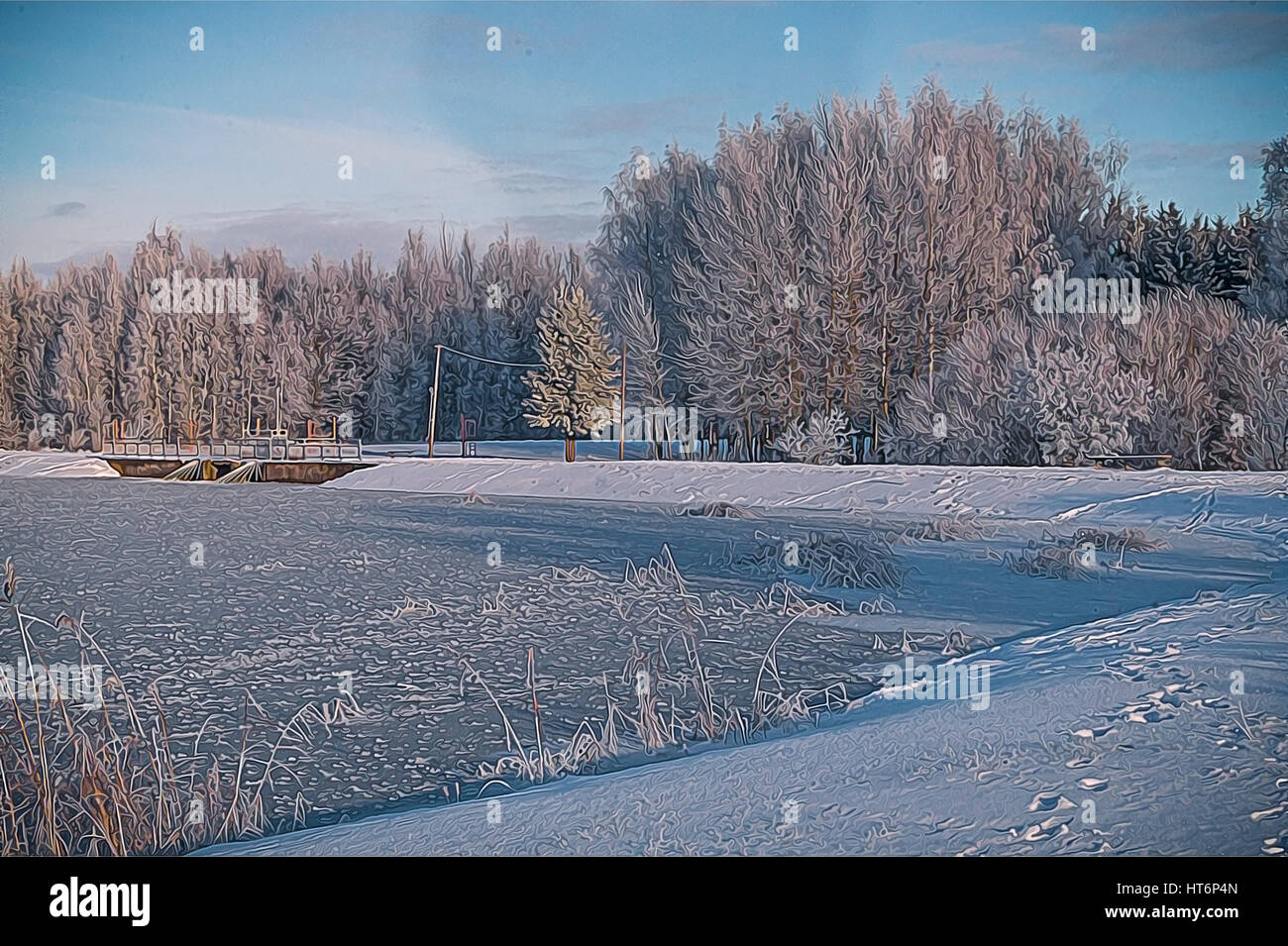 Winter landscape in snow nature with sun and tree Stock Photo - Alamy