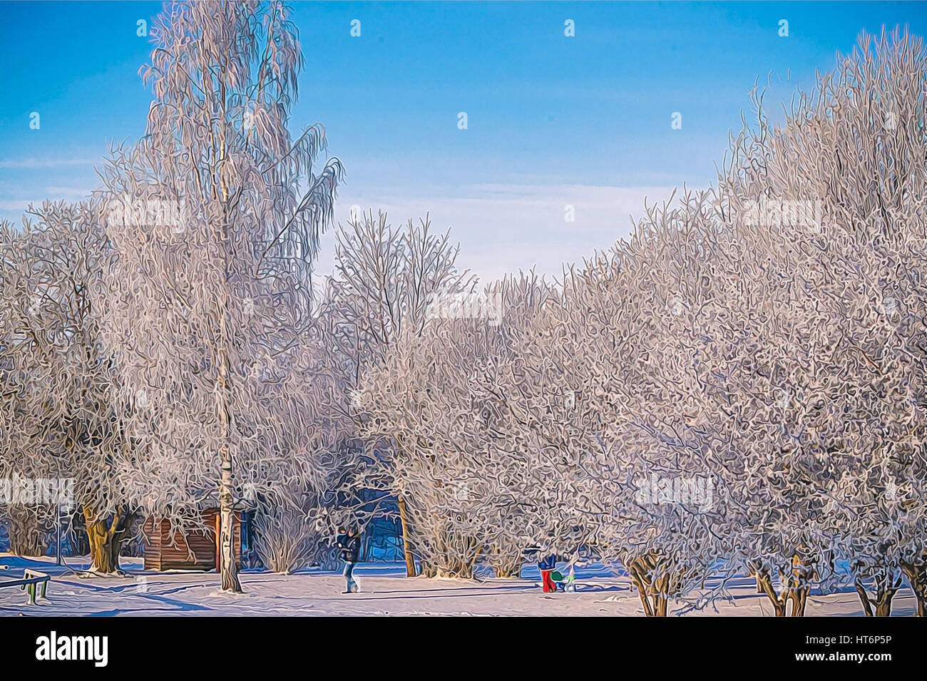 Winter landscape in snow nature with sun and tree Stock Photo - Alamy