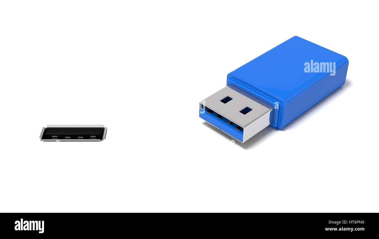 3d illustration of usb port and simple usb stick. isolated on white ...
