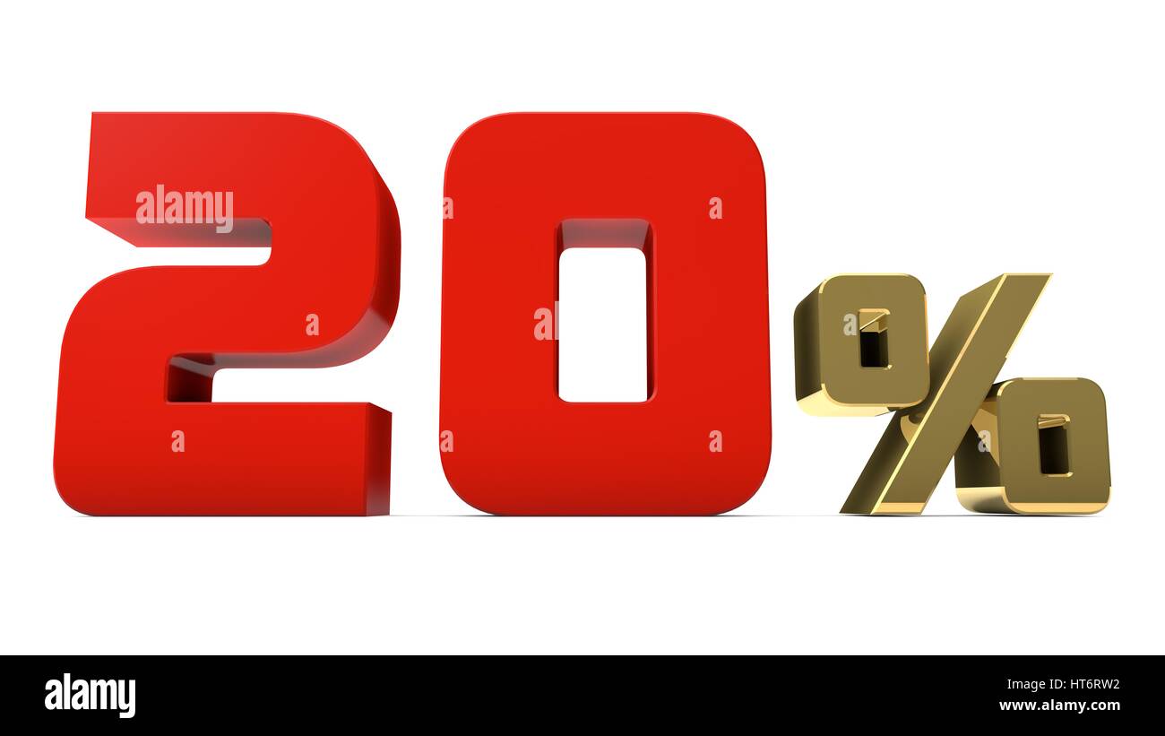 20% percent red and gold text isolated on white 3d render Stock Photo ...