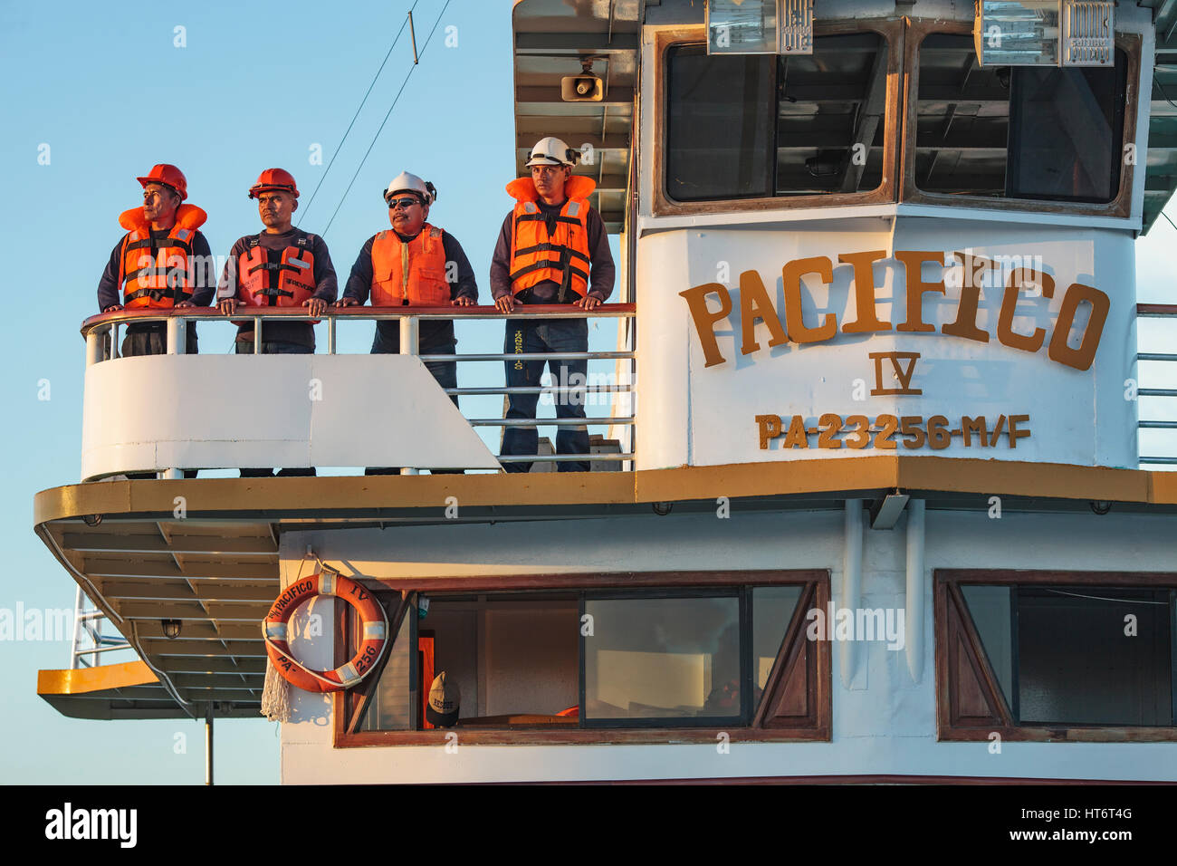 Sailors abourd a boat destined for the Ucayali and Amazon rivers in ...