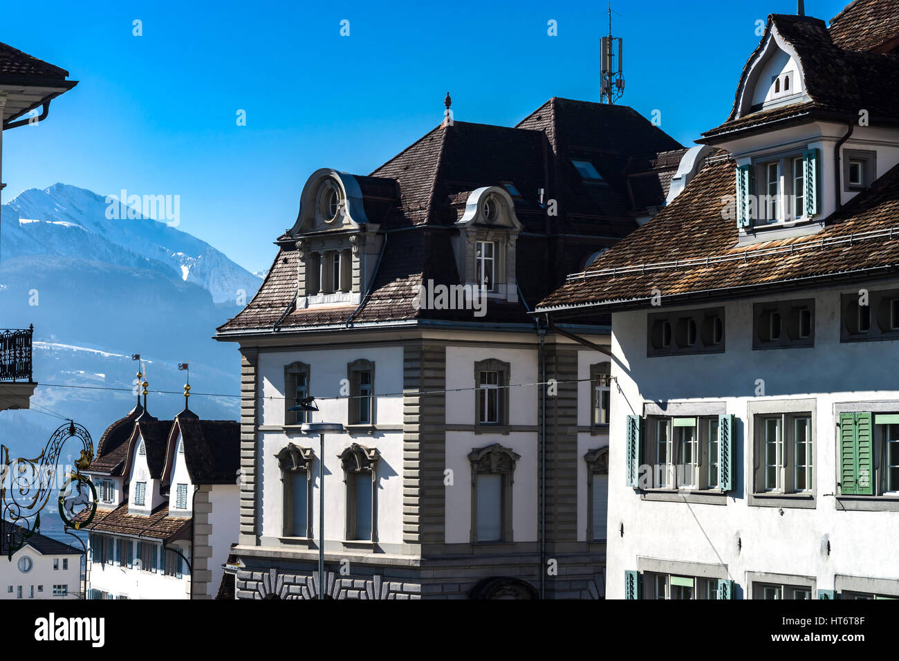 Classic city architecture of Switzerland street view, touristic concept ...