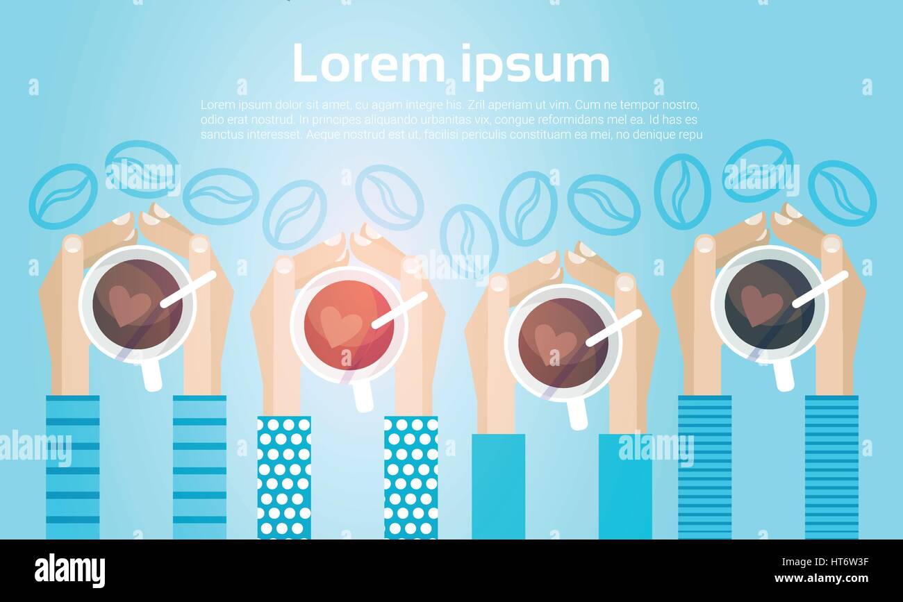 Hands Hold Cup Tea Coffee Break Morning Beverage Banner Stock Vector ...