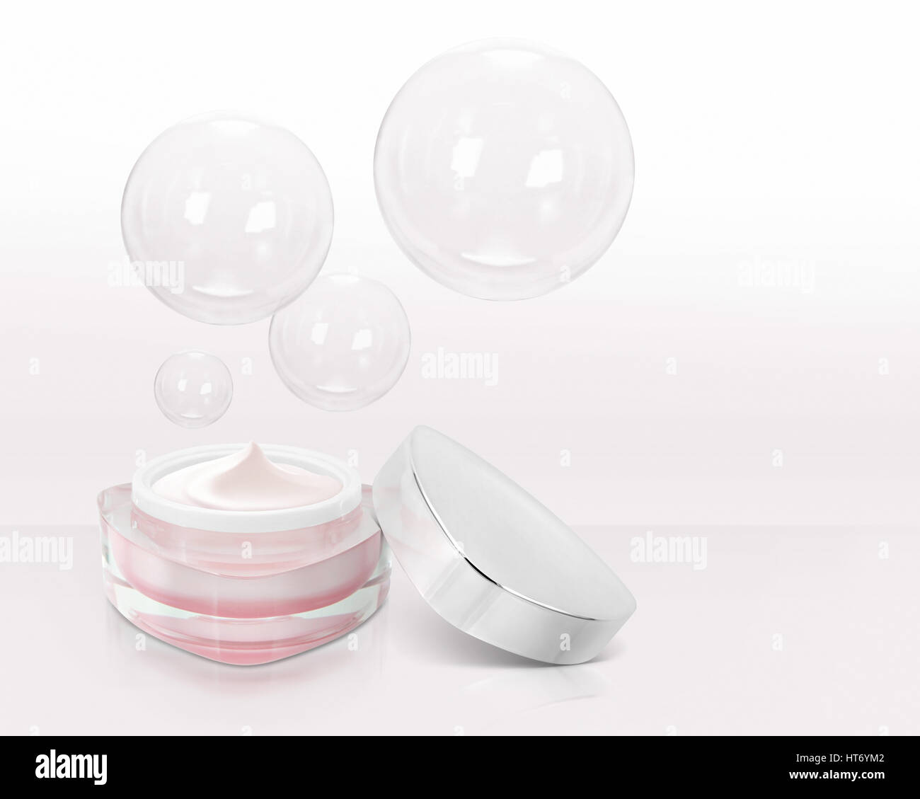 Pink triangle cosmetic jar on bubble background Stock Photo - Alamy