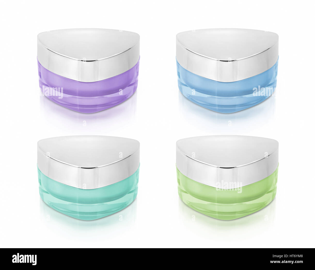 Cool color triangle cosmetic jar on white background Stock Photo - Alamy
