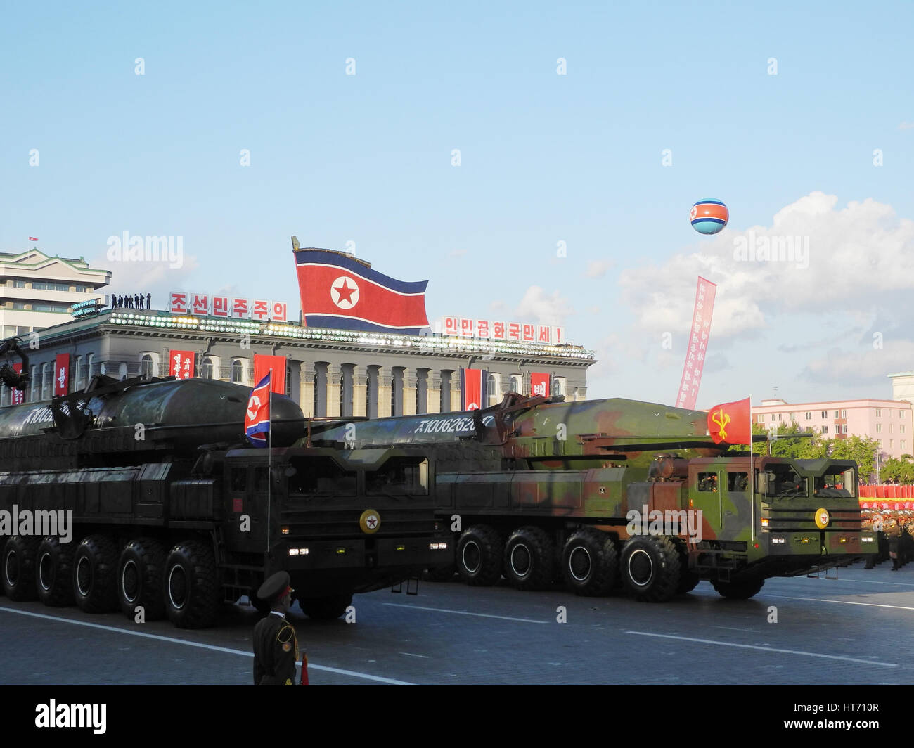 KN-08 intercontinental ballistic missiles on display during a military ...
