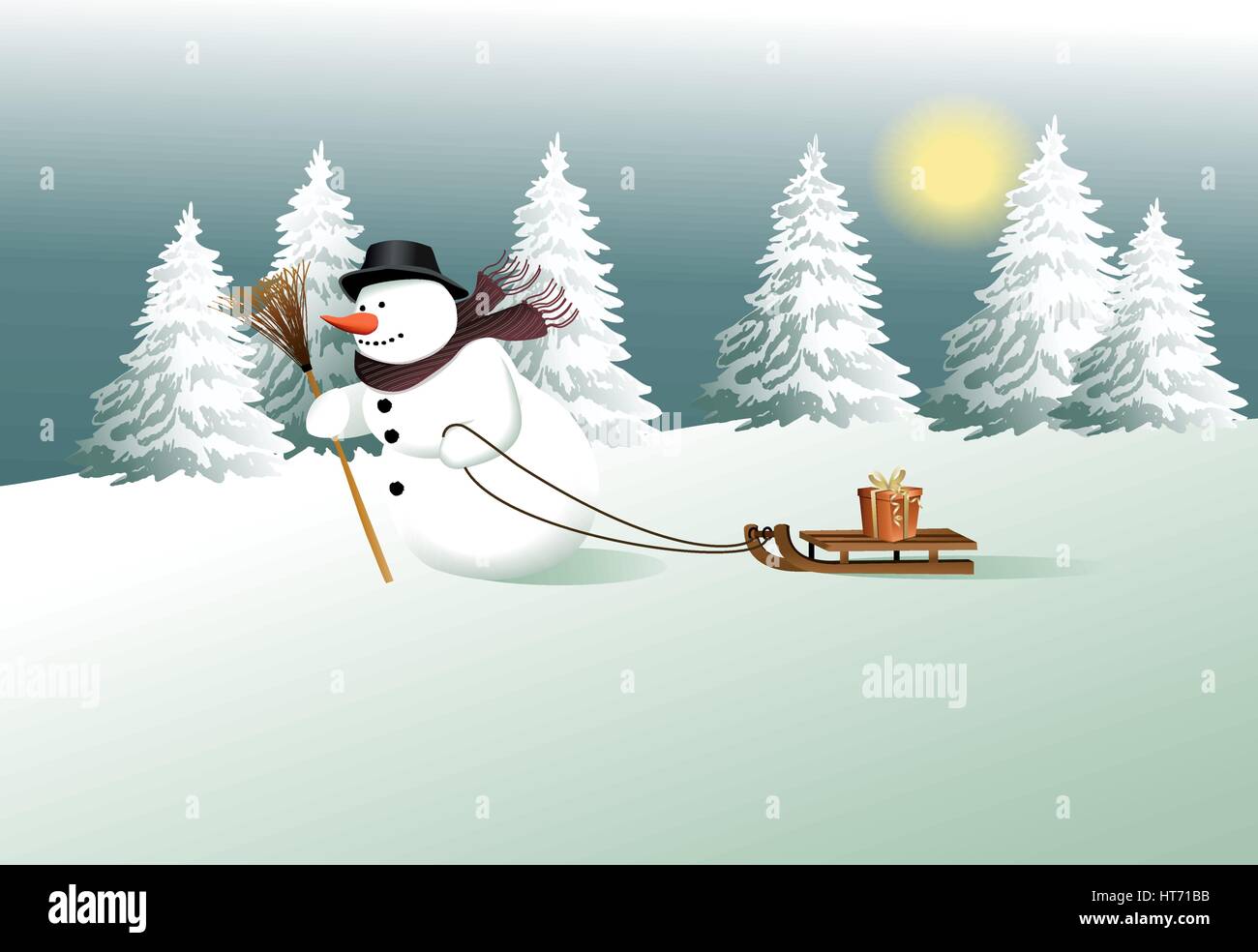 Cartoon Christmas background with snowman Stock Vector Image & Art - Alamy