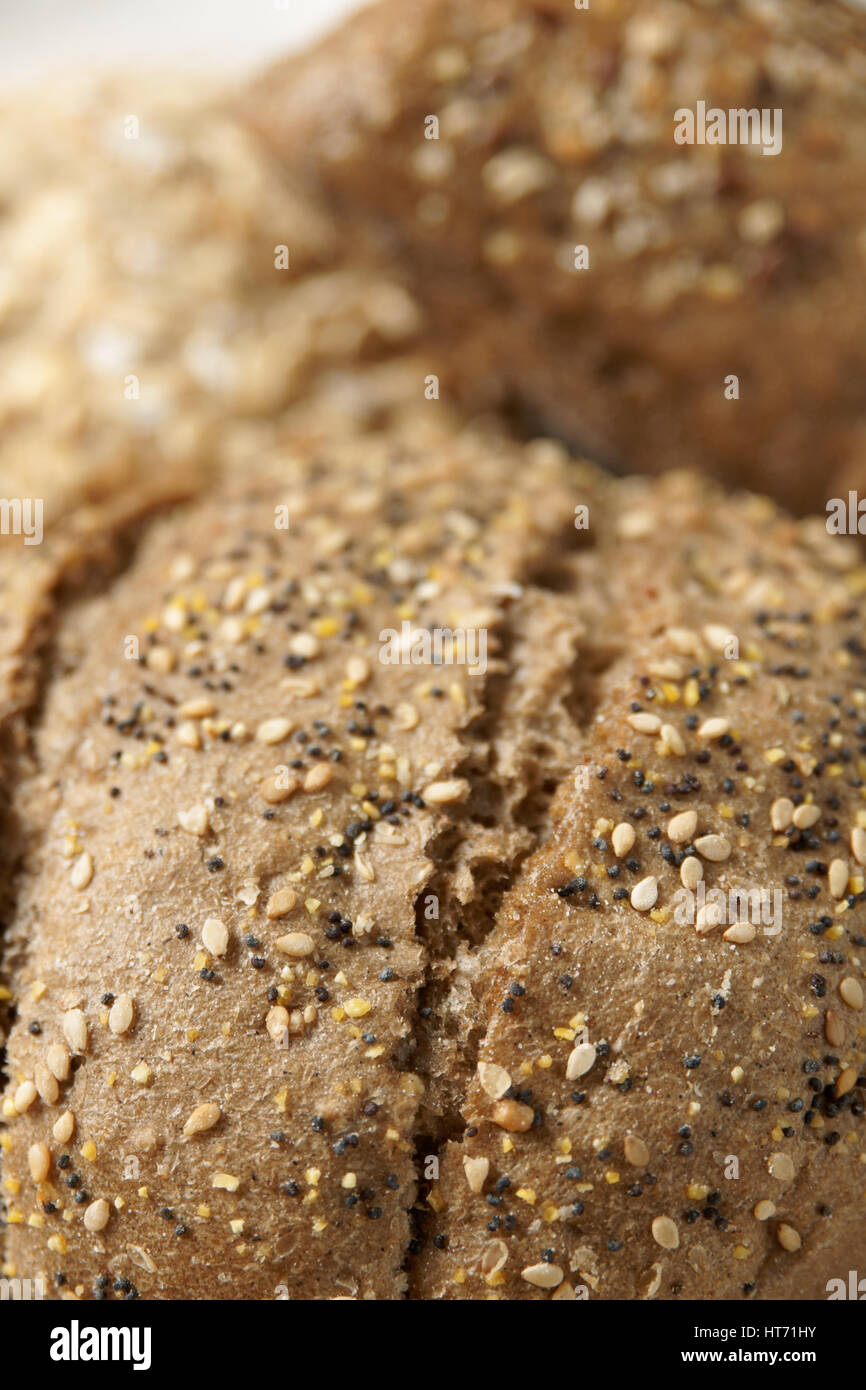 Multigrain wholemeal loaves of bread close up with shallow focus Stock ...