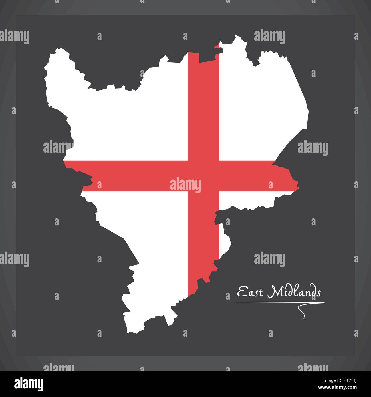 East Midlands map with flag of England illustration Stock Vector Image ...