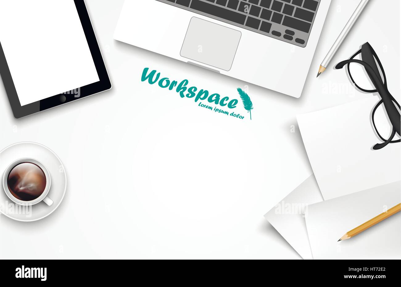 workspace with laptop, phone, notebook Stock Vector Image & Art - Alamy