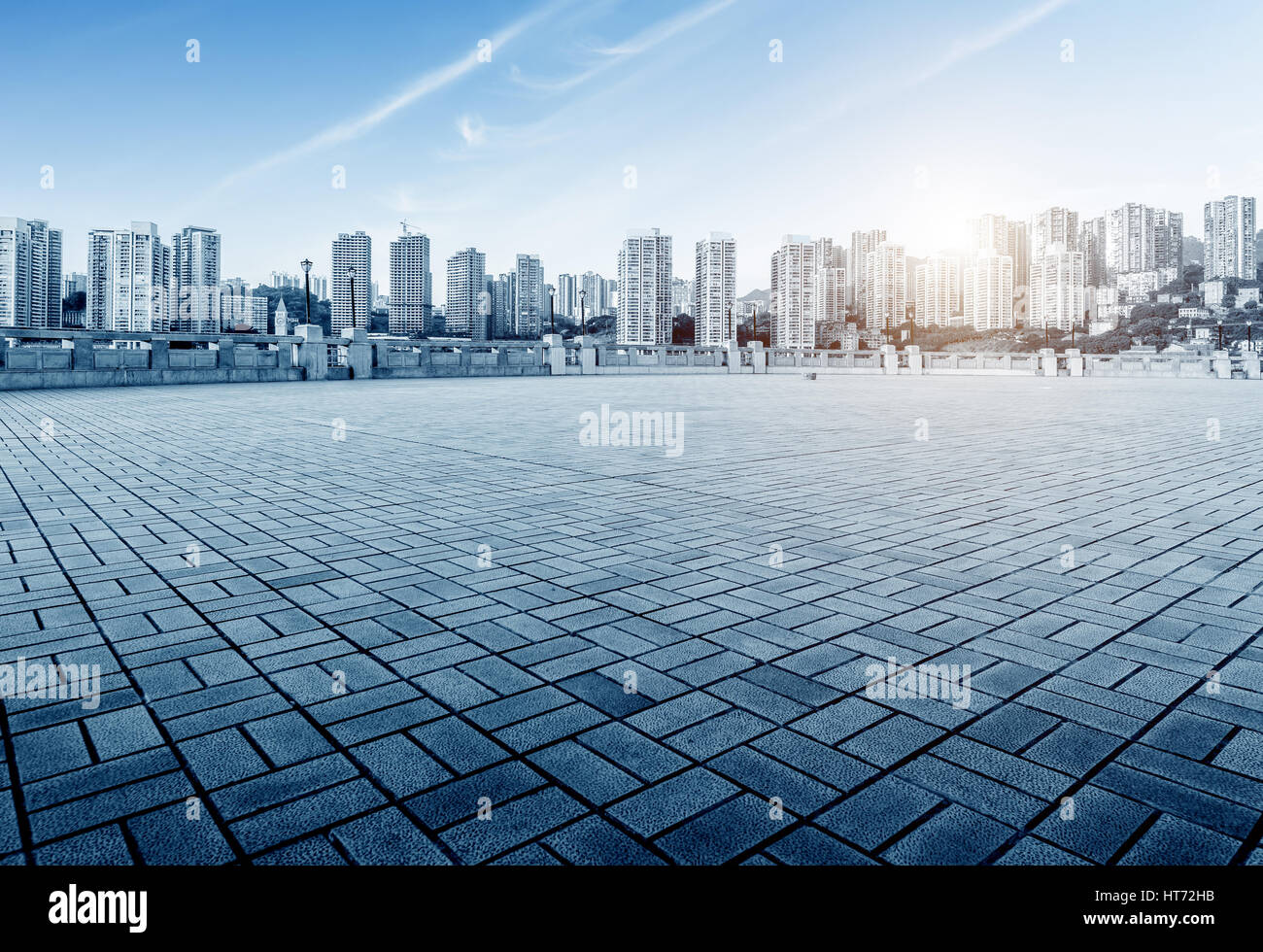 empty marble floor with cityscape and skyline in cloud sky Stock Photo ...