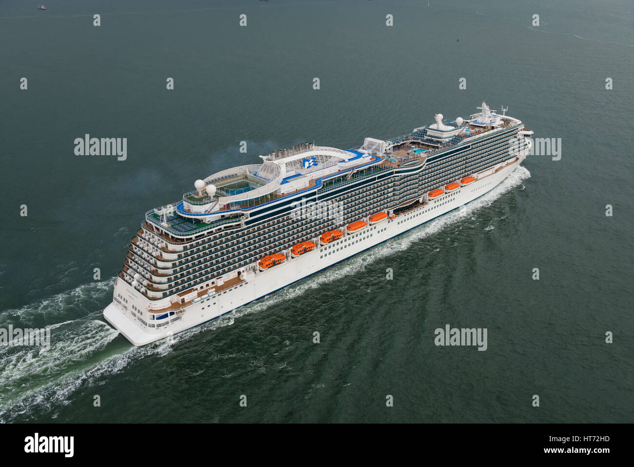 Aerial view of the Royal Princess sailing in The Solent towards ...