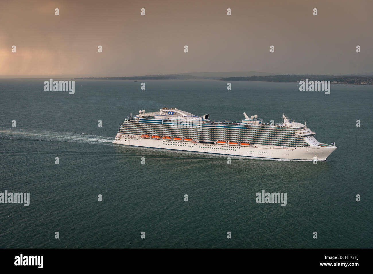 Aerial view of the Royal Princess sailing in The Solent towards ...